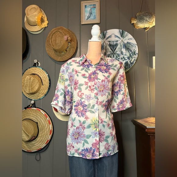 BonWorth | Tops | Vintage White Bonworth Buttonup Pastel Floral Flowers ...